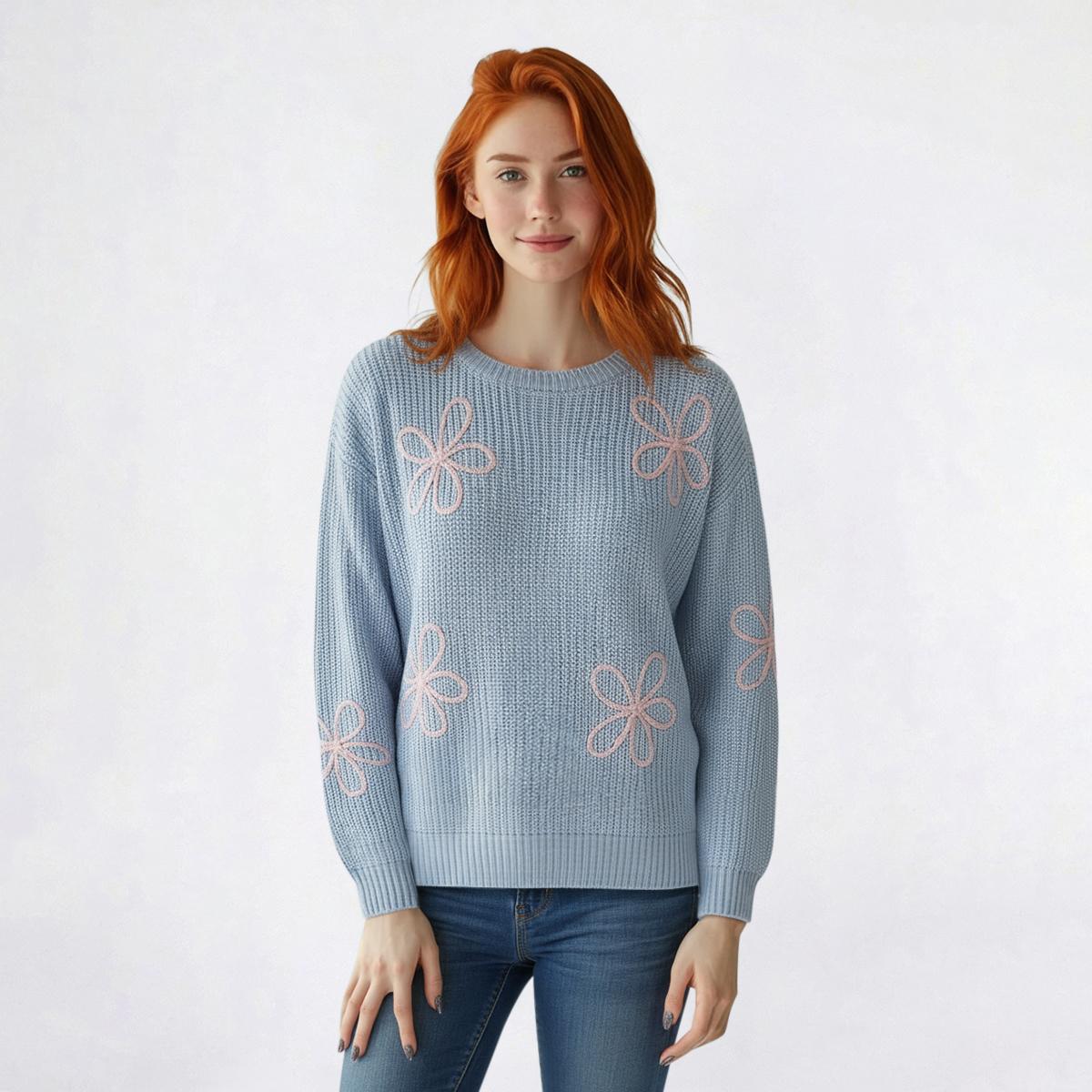 Click here for Juniors No Comment Embroidered Flowers Crew Neck S... prices